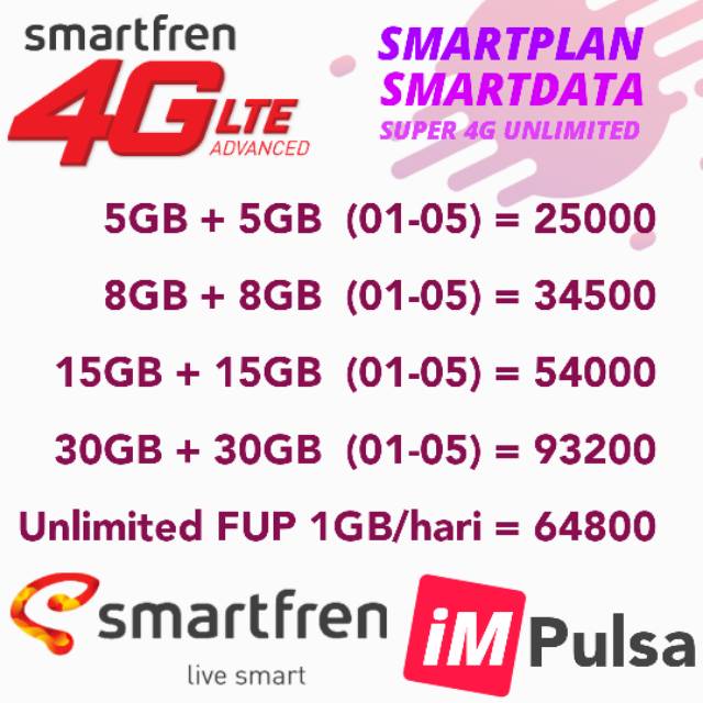 Paket Kuota Internet Smartdata Smartfren Data Volumebased 10GB 16GB 30GB 60GB 4G Unlimited ...