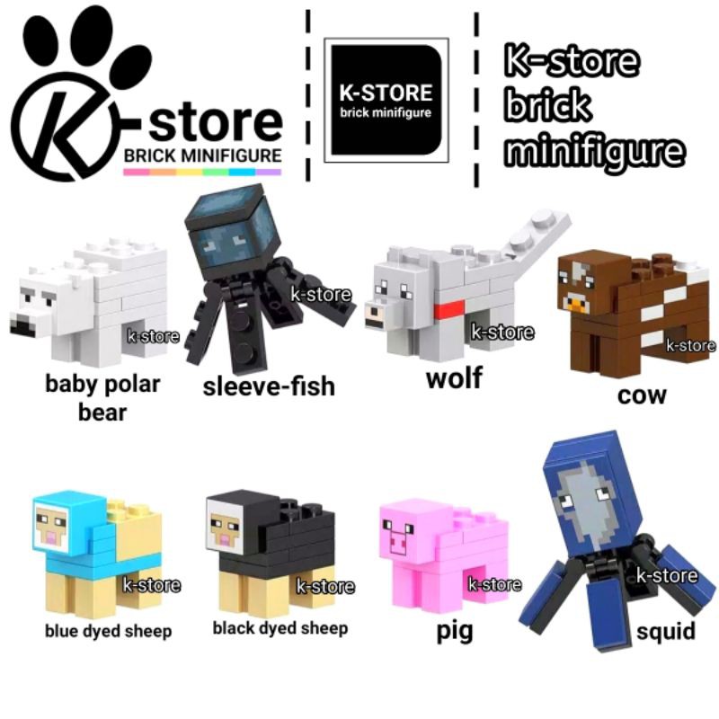 Jual lego minecraft mine craft cow, wolf, baby polar bear, squid ...