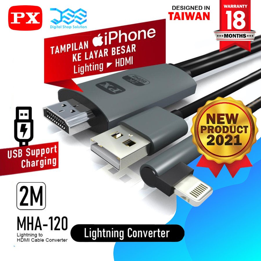 Jual Kabel MHL Lightning Converter iPhone iPad ke HDMI 2 meter PX MHA ...