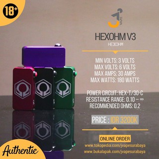 HEXOHM V3 ANODIZED EDISI POLOS BOX MOD AUTHENTIC USA BY CRAVING VAPOR ...