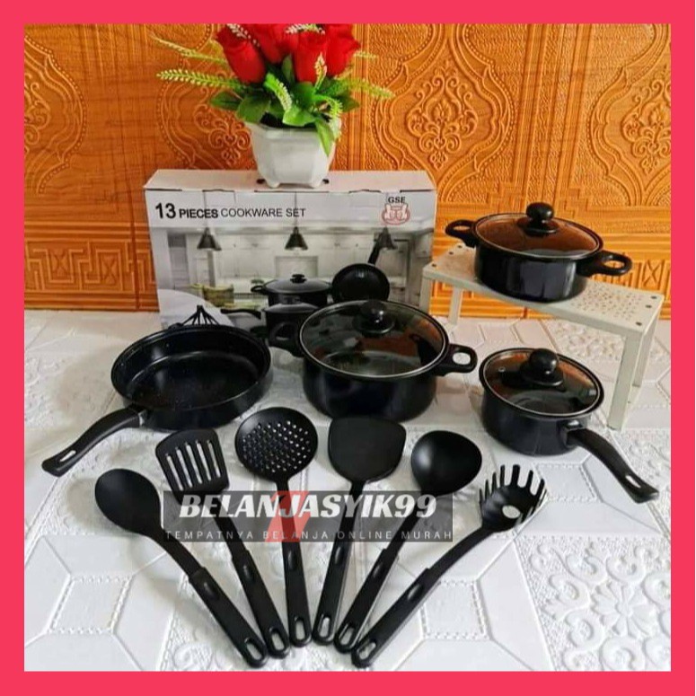 PANCI SET 13 PCS COOKWARE SET+ COOKWARE SET 13 PCS MARBLE TRI J ...
