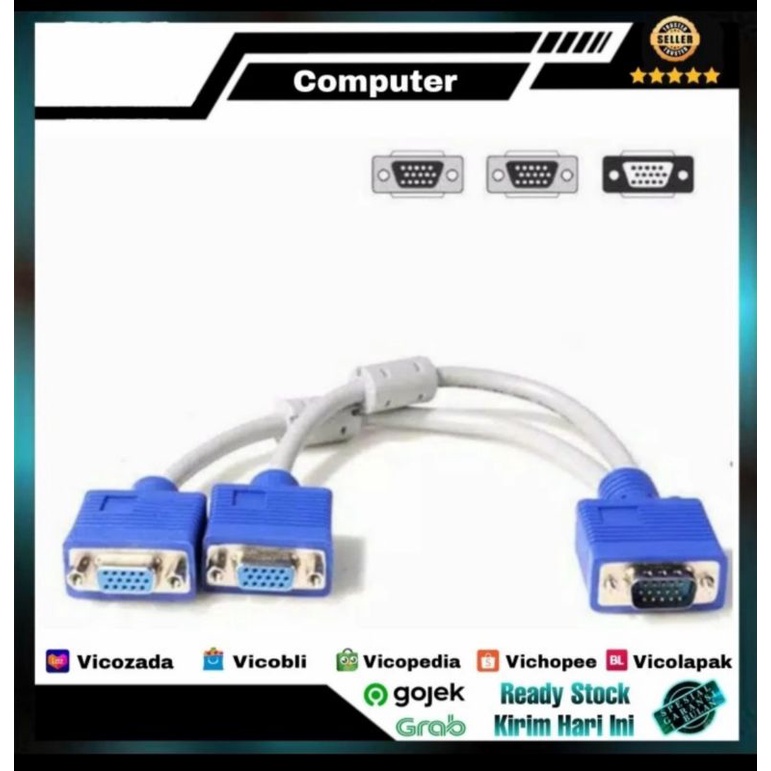 Jual Kabel VGA Splitter Cabang 2 Port PC Computer (1 Male to 2 Female) | Shopee Indonesia