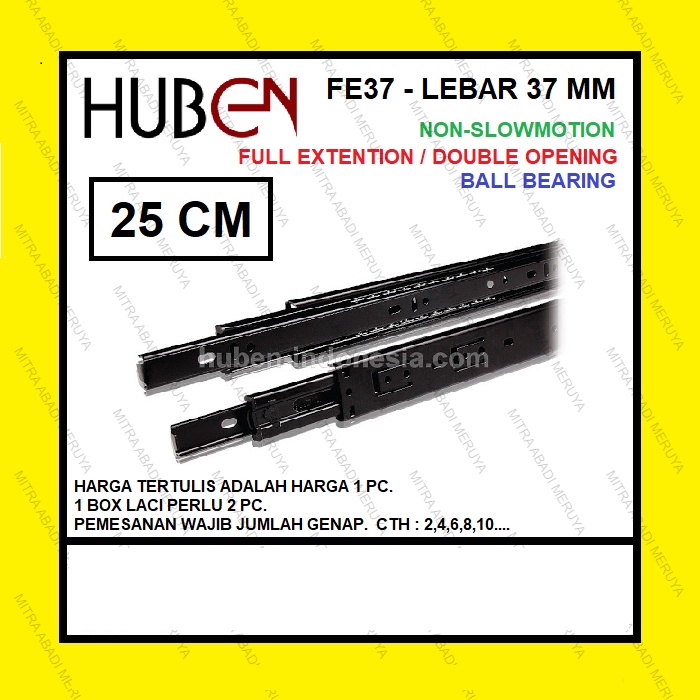 Jual Rel Laci HUBEN 25 cm Double Track / Full Extension / Ball Bearing ...