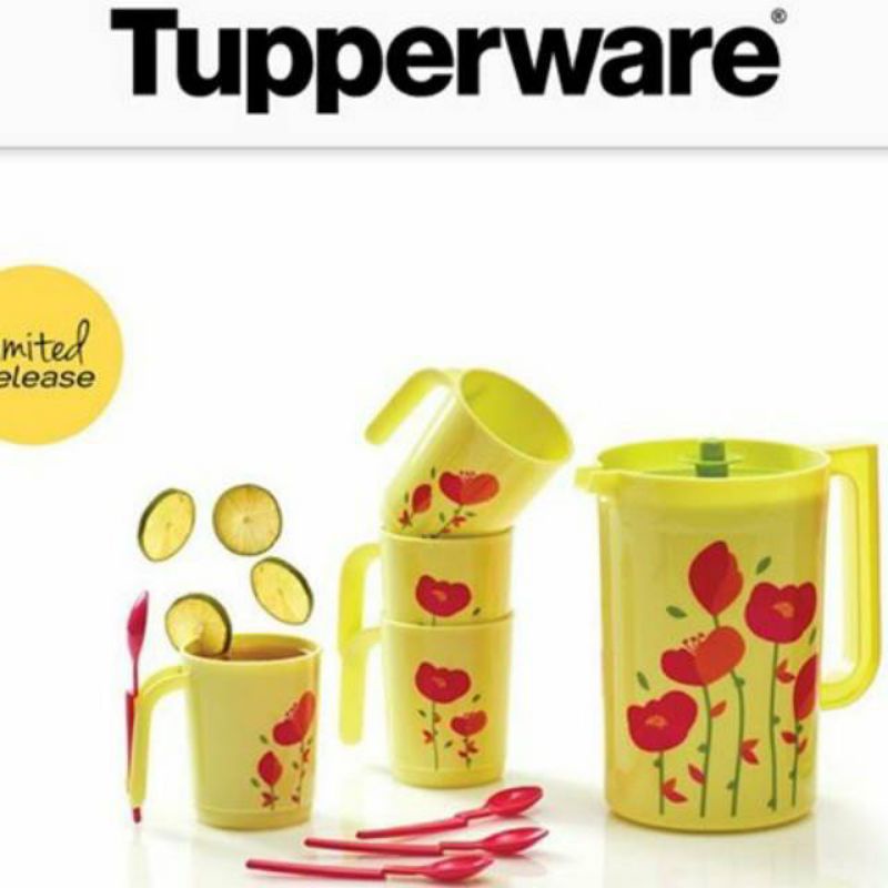 Jual Tupperware Paket pitcher + 4 gelas + 4 sendok flower | Shopee ...
