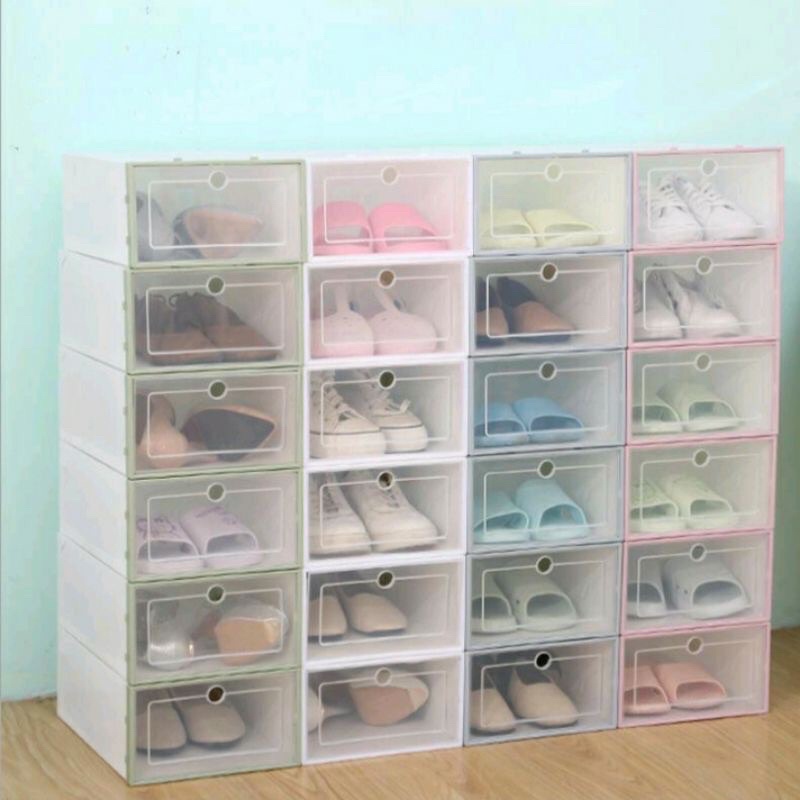 Jual Kotak Tempat Sepatu Lipat Transparan Tebal Shoes Storage Box ...