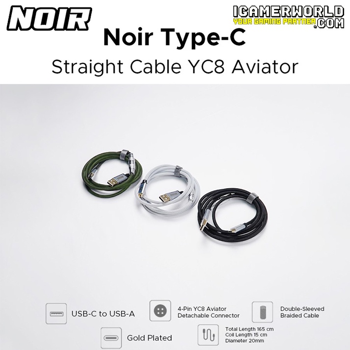 Jual Noir YC8 Straight Aviator Cable Type-C For Mechanical Gaming ...