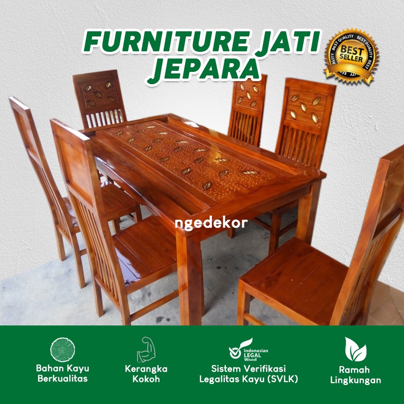 Jual MEJA MAKAN MINIMALIS Finishing Natural - KAYU JATI + KACA MEJA ...