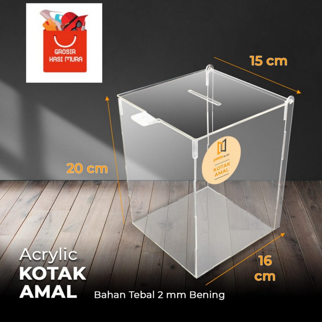 Jual kotak amal akrilik box amal acrylic bening 15 x 20 x 15 cm ...