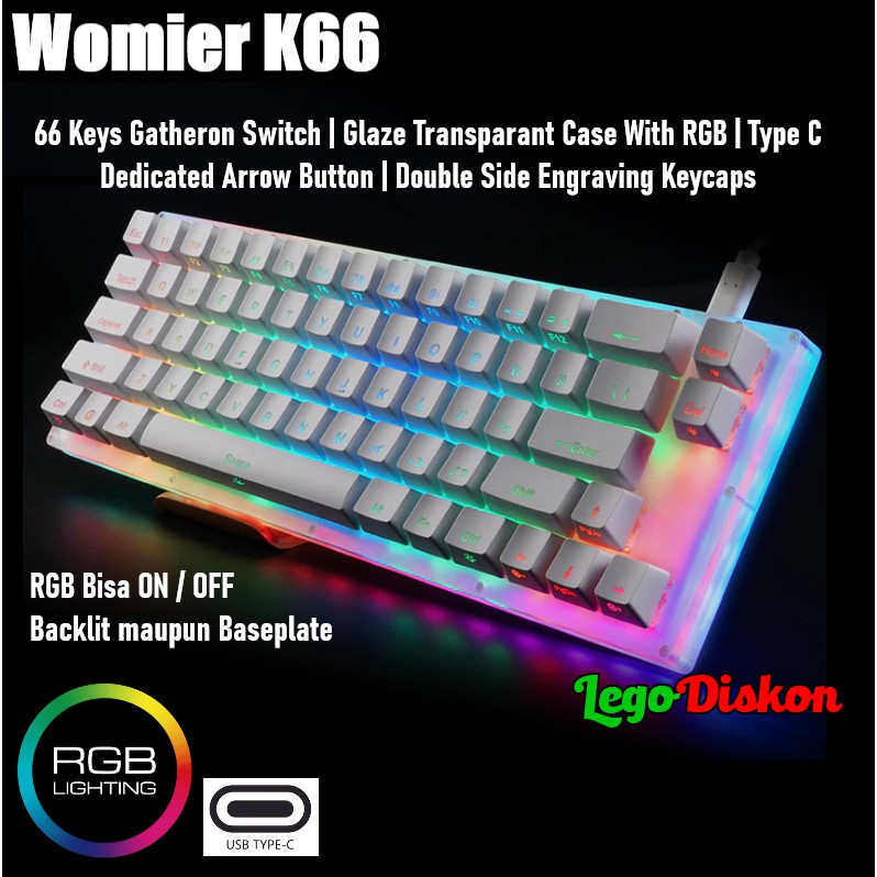 Jual WOMIER K66 WIRED HOTSWAP Mechanical Keyboard Full RGB Glaze Case ...