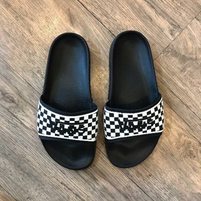 Jual Vans slide on slipper black checkerboard japan | Shopee Indonesia