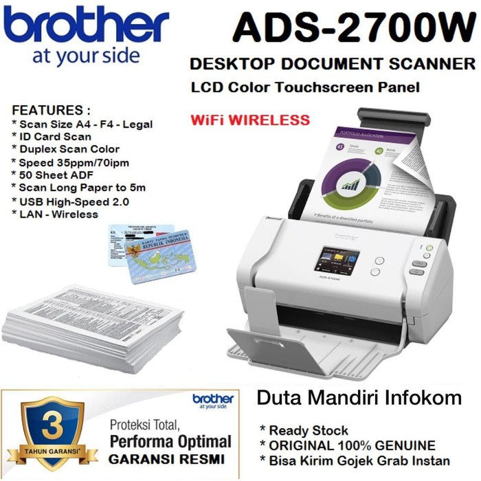 Jual Brother ADS 2700W Desktop Document Scanner - [ ADF Duplex Wifi Lan ...
