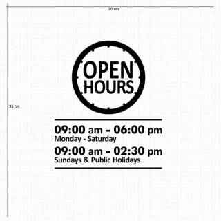 Jual stiker kaca jam buka toko stiker dinding opening hours murah model ...