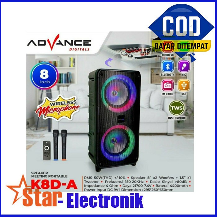 Jual Speaker Bluetooth Portable Advance K8da 8 Inch X 2 Free 2 Bh Mic