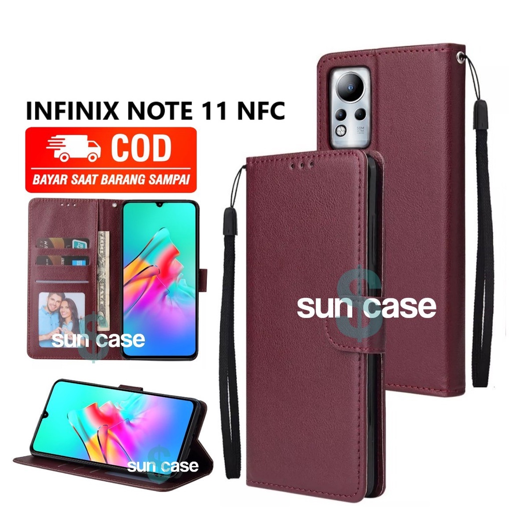 Jual Casing INFINIX NOTE 11 NFC model flip buka tutup case kulit ada tempat foto dan kartu juga ...