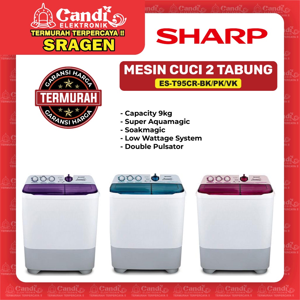 Jual SHARP MESIN CUCI 2 TABUNG 9KG - ES T95CR BK/VK/PK | Shopee Indonesia