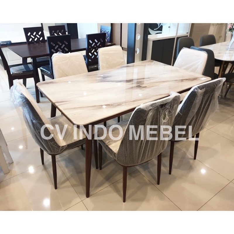 Jual meja makan marmer import meja makan minimalis 6 kursi meja makan 6 ...