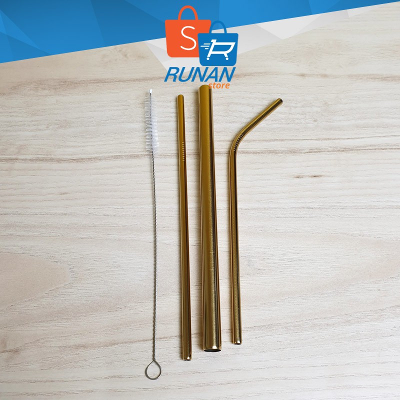 Jual Sedotan Stainless Emas Straw Set Gold - Paket Sedotan Besi Bubble ...