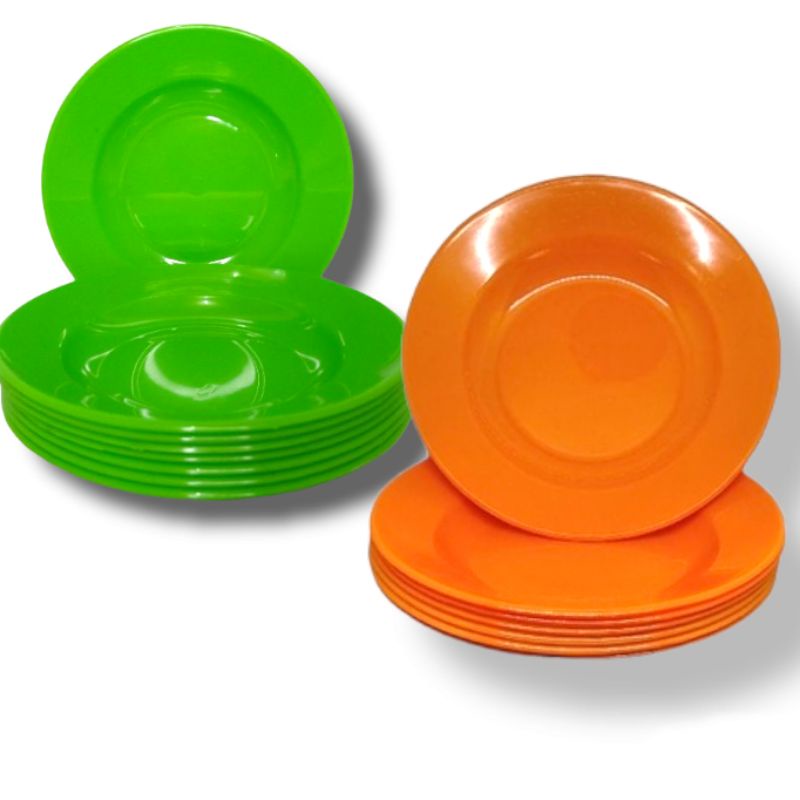 Jual Piring makan model melamine 9inc satuan || piring orange hijau ...