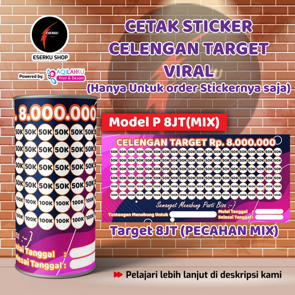 Jual Cetak Sticker Celengan Target Ukuran Small & Large (Khusus order ...