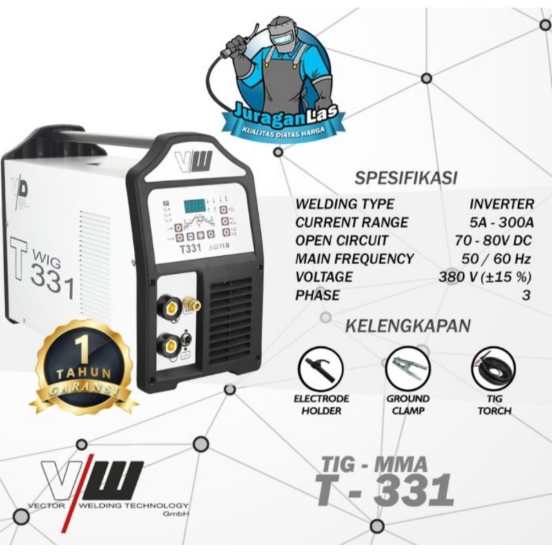 Jual Mesin Las Argon DC Tig Pulse + MMA 300A merk Vector T-331 | Shopee Indonesia