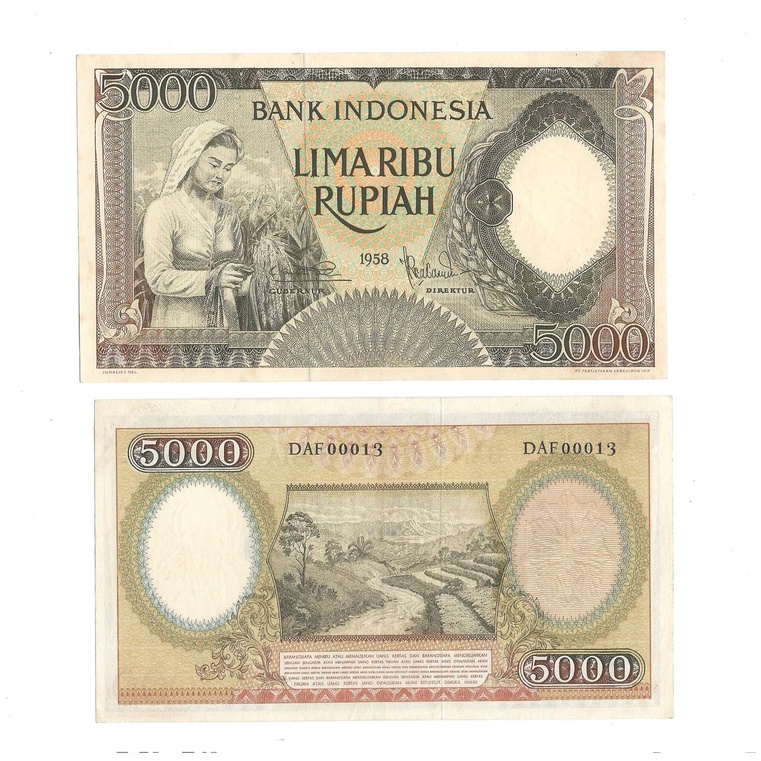 Jual Uang kuno Indonesia 5000 Rupiah (Coklat) 1958 Seri Pekerja Tangan ...
