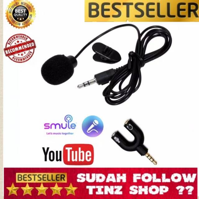 Jual CLIP ON MIC MICROPHONE 3.5mm MIKROPHONE KLIP + AUDIO SPLITTER ...