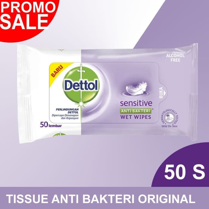 Jual DETTOL WET WIPES TISSUE BASAH SENSITIVE ANTI BAKTERI ISI 50 LEMBAR ...