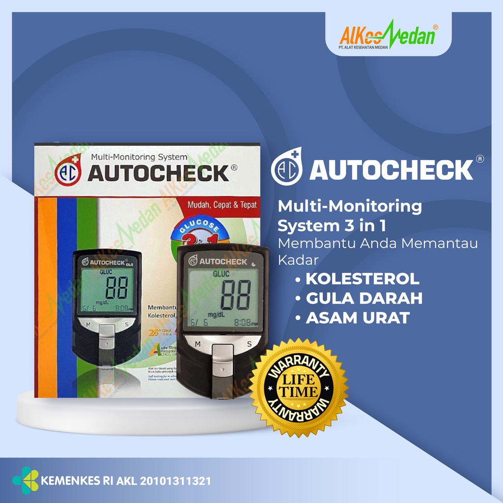 Jual AUTOCHECK 3 IN 1 MESIN ALAT CEK GULA DARAH KOLESTROL ASAM URAT ...