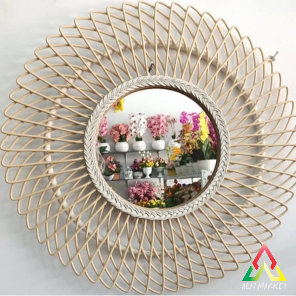 Jual Cermin Dinding Cermin Bulat Mirror Dekor Rotan Cermin Rotan ...