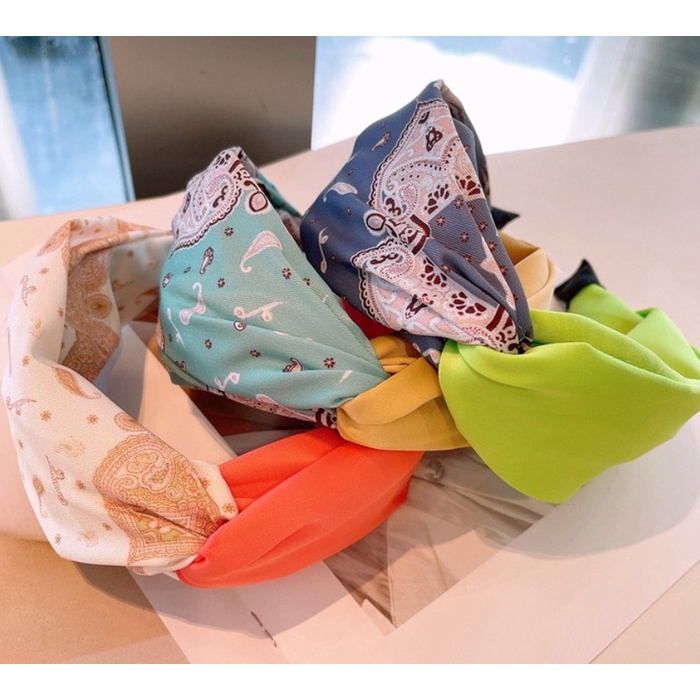 Jual Bando Bandana Korea Wanita / Headband Lebar Simpul Batik Neon ...