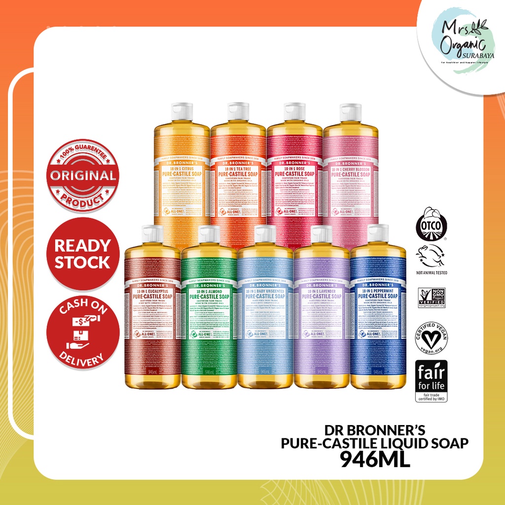 Jual Dr Bronner Bronners Sabun Cair Organik 946 ml Jerawat Kecantikan Tubuh Wajah Rambut Pure ...