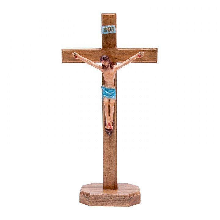 Jual Salib Duduk Katolik Kayu Coklat Natural 32cm - Salib Duduk - Salib ...