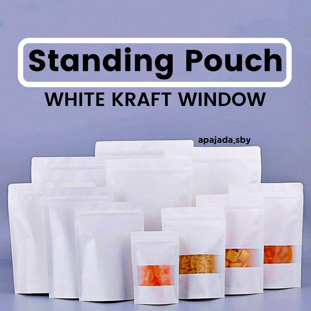 Jual Standing Pouch Kraft Paper Putih Window Zipper Kemasan Masker ...