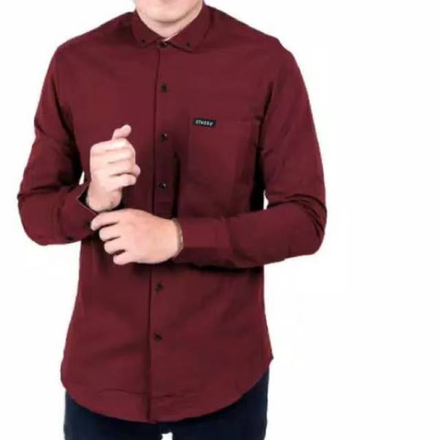 Jual Kemeja Merah Maroon / Kemeja Pria / Kemeja Lengan Panjang / Kemeja ...