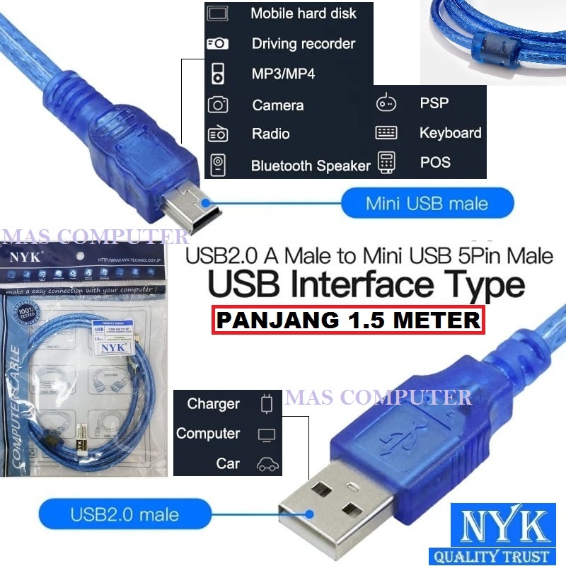 Jual NYK Kabel Usb 5Pin Usb 2.0 Panjang 1.5Meter / Kabel Model Colokan ...