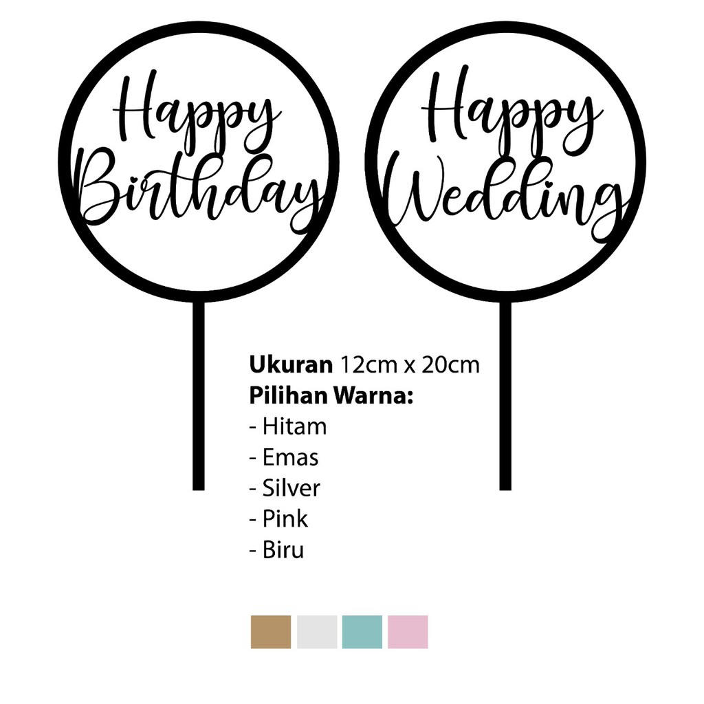 Jual Cake Topper - Hiasan Kue Bulat - Happy Birthday/Happy Wedding ...