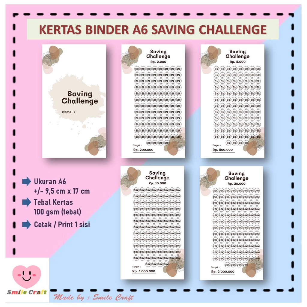 Jual SAVING CHALLENGE 1 TANTANGAN MENABUNG ISI KERTAS BINDER A6 / A5 | Shopee Indonesia