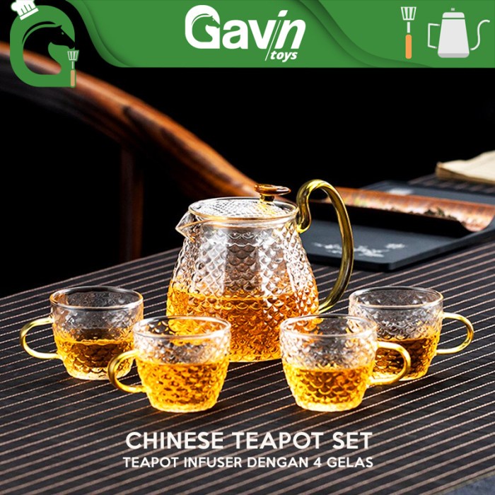 Jual Chinese Tea Pot Set 4 Cangkir Teko Teh Gift Set Peralatan Minum ...