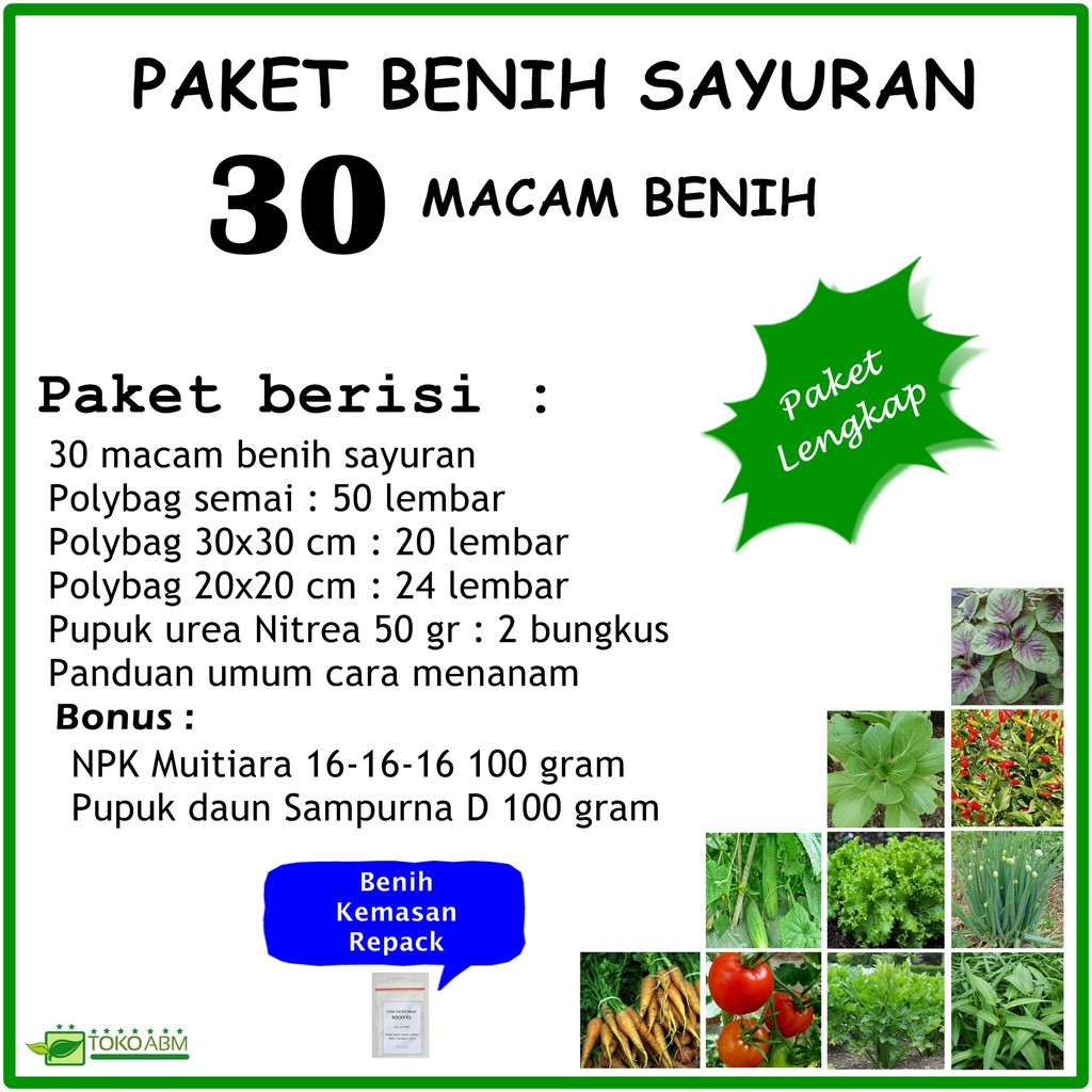Paket Benih Sayuran 30 Macam Benih Sayuran Kemasan Repack Lengkap ...