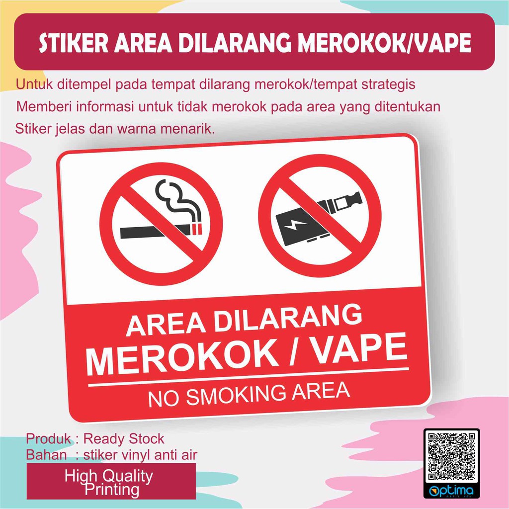 Jual STIKER AREA DILARANG MEROKOK DAN VAPE UKURAN 20 X 15 CM Indonesia ...
