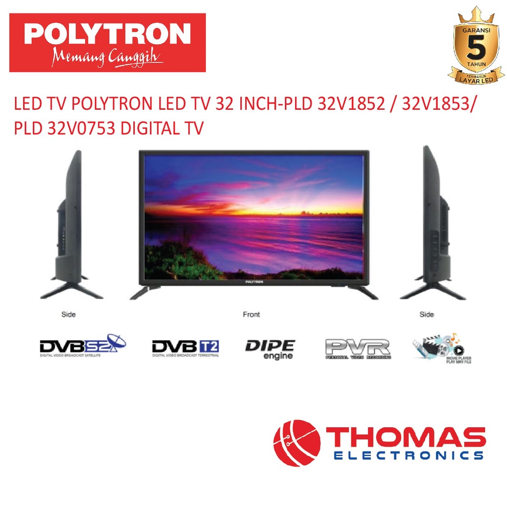 Jual LED TV POLYTRON LED TV 32 INCH PLD 32V1852 / 32V1853 / PLD 32V0753 DIGITAL TV Garansi Resmi ...