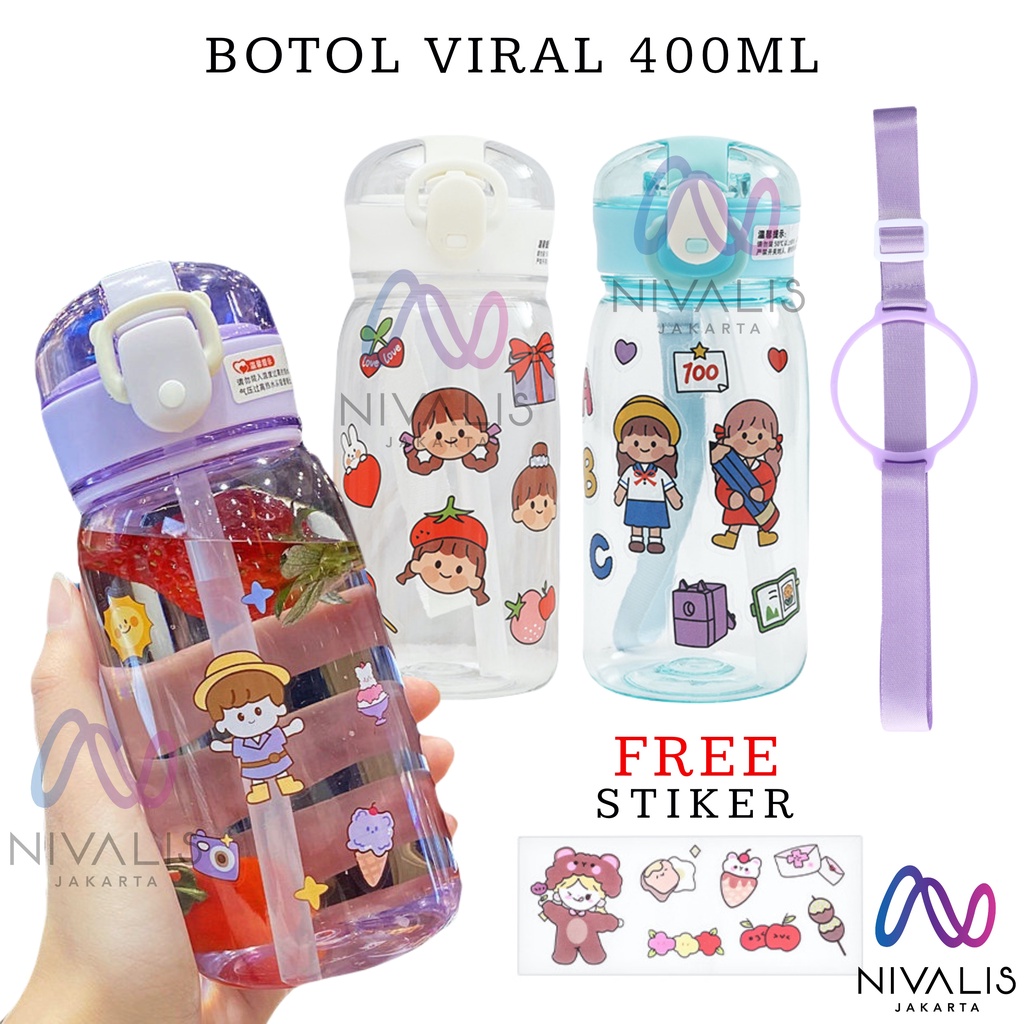 Jual NIVALIS JAKARTA BOTOL MINUM VIRAL 400 ML STIKER 2D DENGAN TALI STRAP BOTOL MINUM ANAK ...