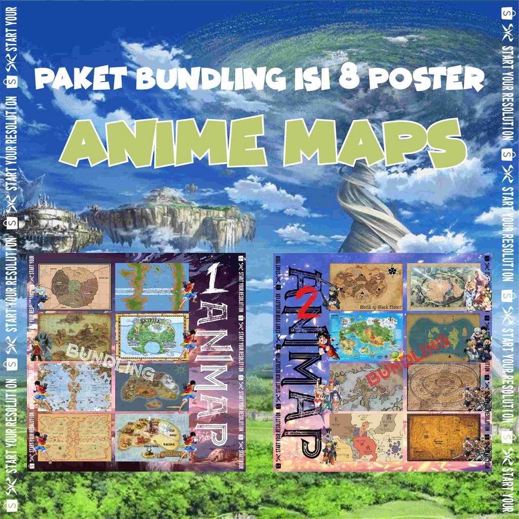 Jual Bundle 8 Poster Map Anime - Peta Anime One Piece / Peta Attack On ...
