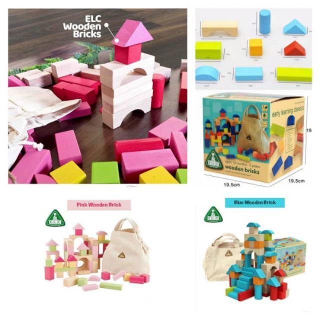 Jual MAINAN BALOK KAYU ELC WOODEN BRICKS BLOCKS 100 PCS | Shopee Indonesia
