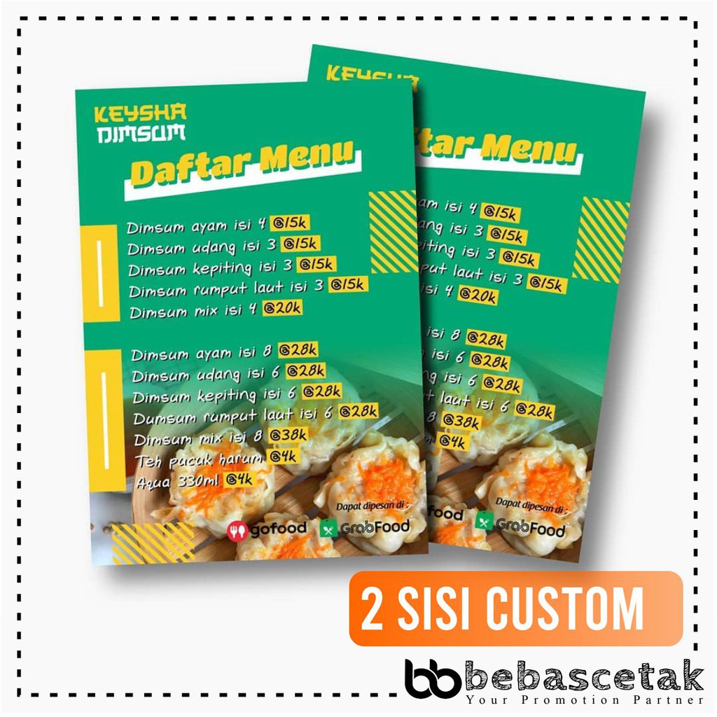 Jual Cetak Daftar Menu 2 Sisi custom desain Harga menu makanan minuman ...