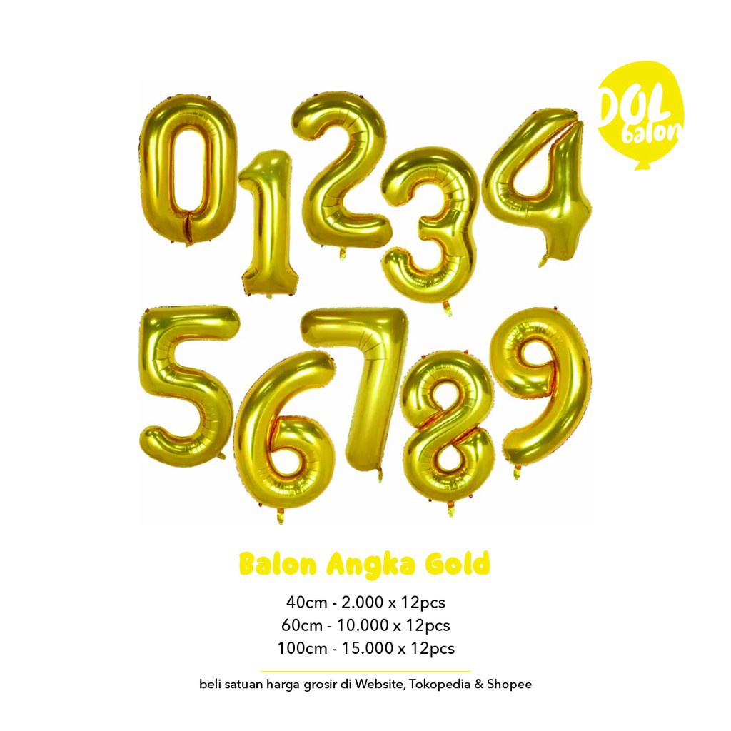 Jual Balon Angka Huruf Gold 100cm | Shopee Indonesia