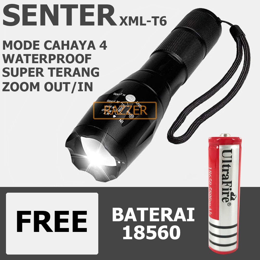 Jual [GRATIS BATERAI] Senter XML-T6 Police Swat Super Terang Jarak Jauh | Shopee Indonesia