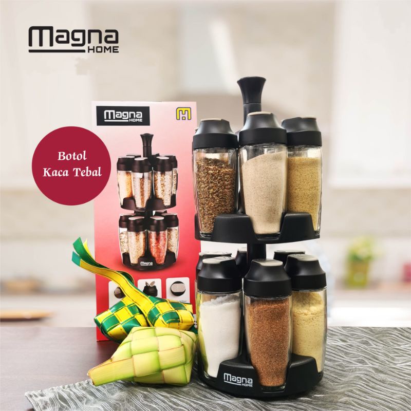 Jual Botol Bumbu Kaca Set Tebal 12 pcs + 1 stand putar tempat bumbu ...