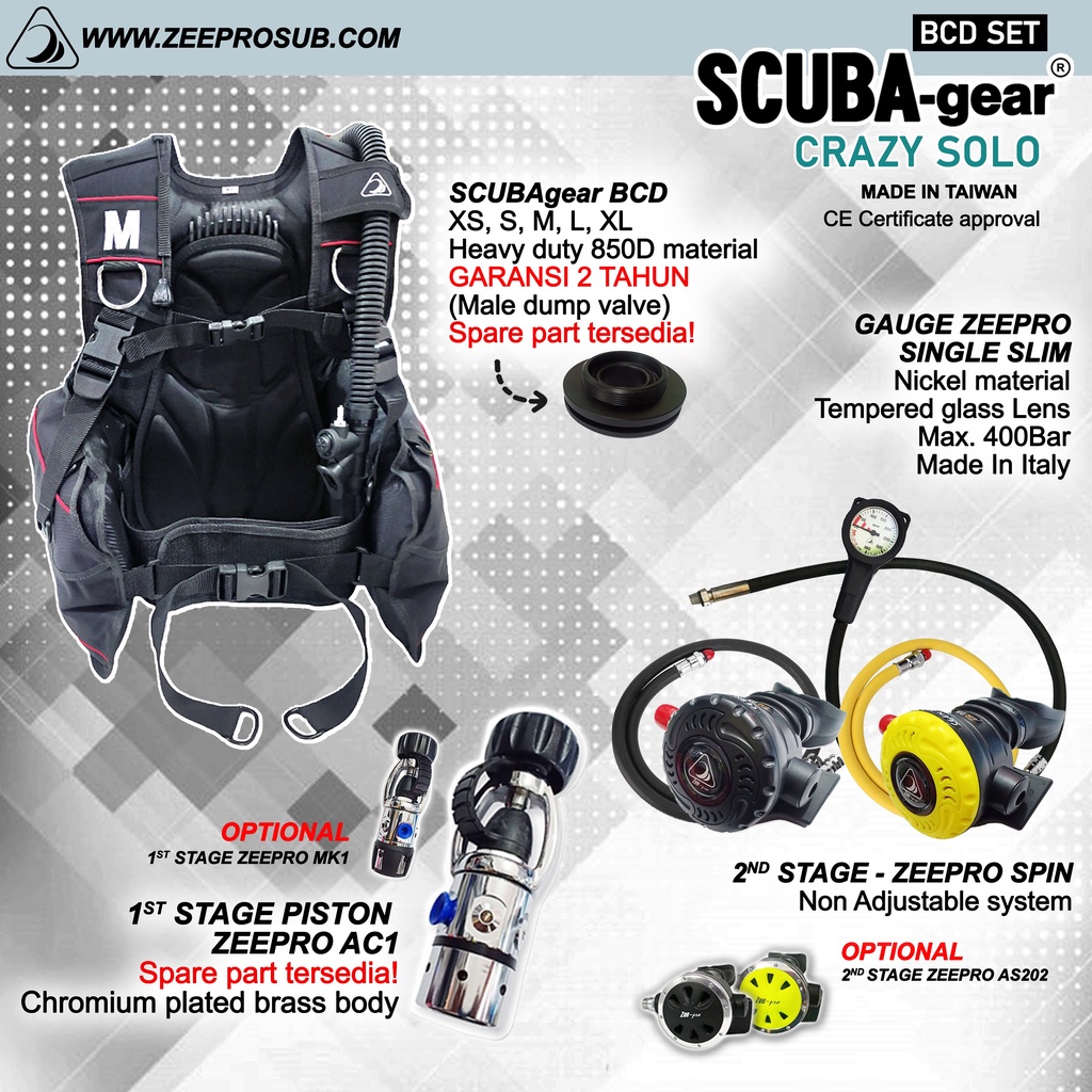 Jual BCD Set Regulator Scuba Diving 1st Stage 2nd Stage Octopus Gauge SCUBAGEAR Single Console ...