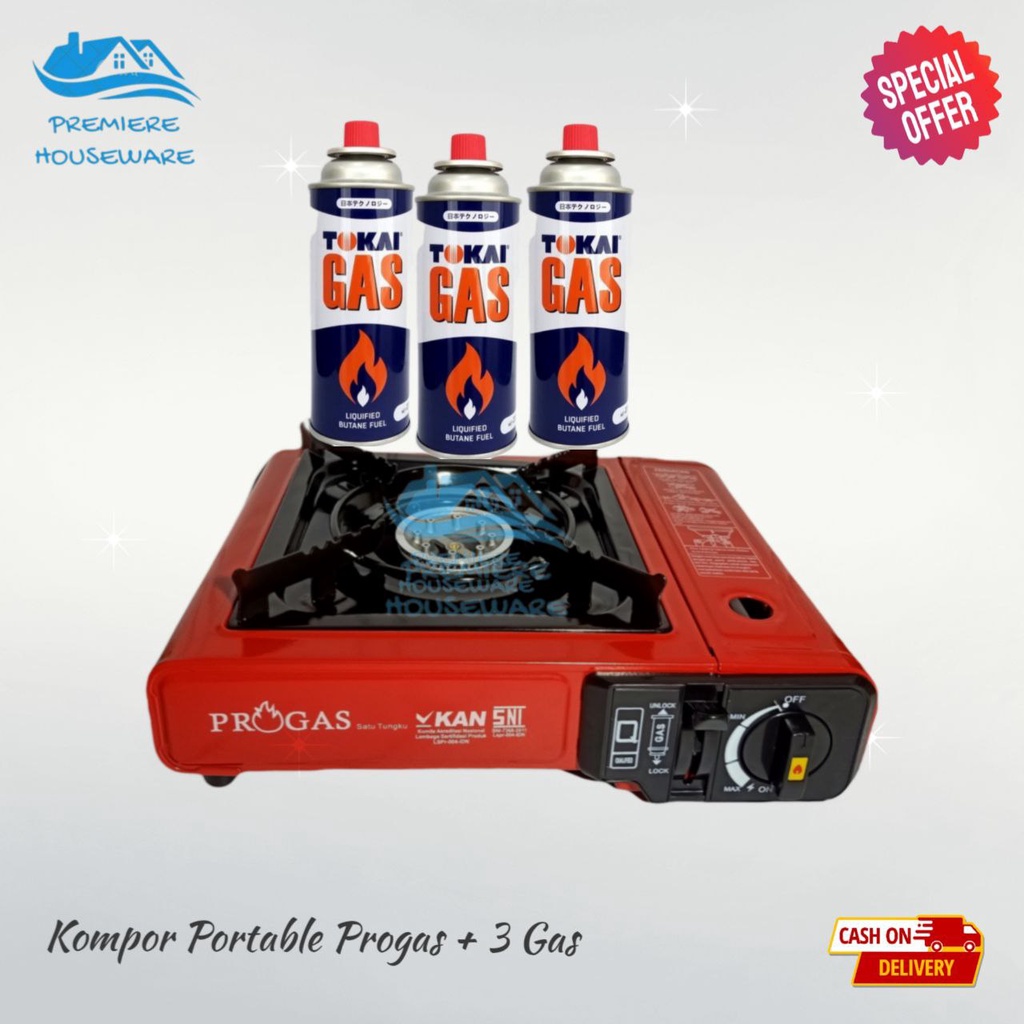 Jual Kompor Portable Progas 2IN1 Paket 3 Botol Tokai Gas 235gr Murah ...
